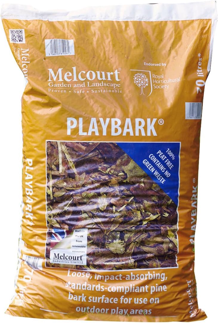 Doric Grey Rubber Safety Play Bark Mulch Chippings 20KG (50L) / Bag - 1 ...