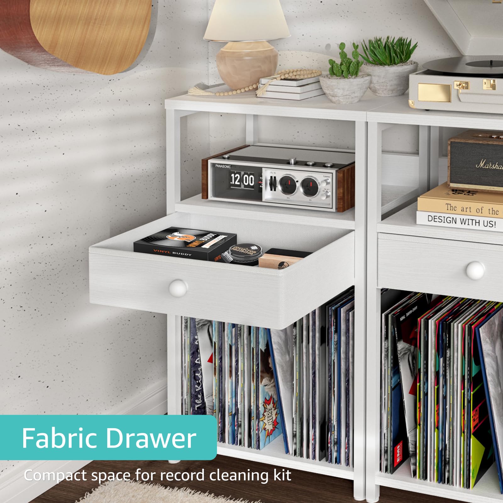 BOLUO White Record Player Stand with Vinyl Storage,Turntable Stand with ...