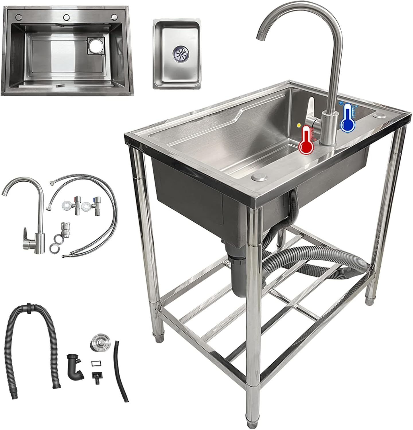 Amazon.com: ALNUQI 1 Compartment Stainless Steel Sinks with Leg ...