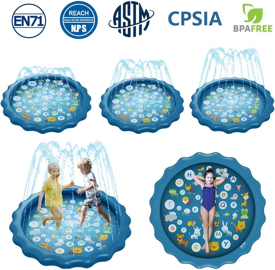 MOMSIV Sprinkle and Splash Water Play Mat, 170cm/68inch Blue Durable ...