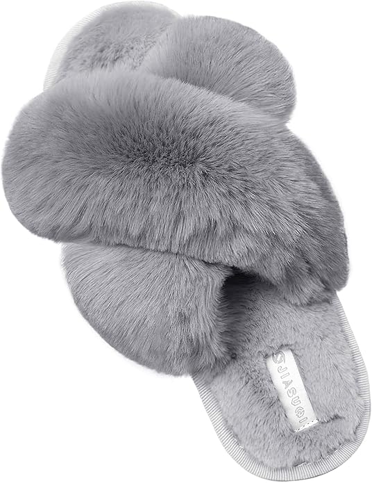 Amazon.com | JIASUQI Womens Furry Fur Cross Slippers Memory Foam House ...