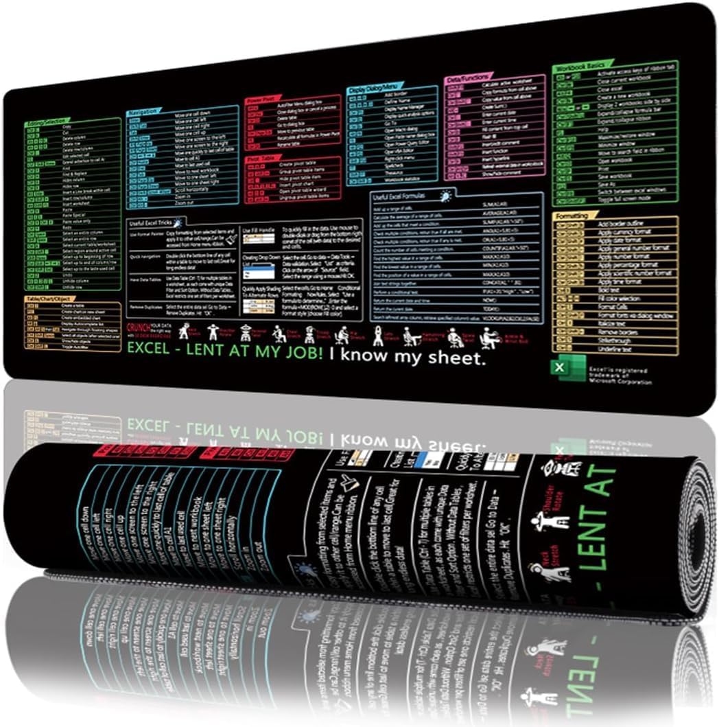 Excel Shortcut Keys Mouse Pad 80x30 cm Extended Large Cheat Sheet ...
