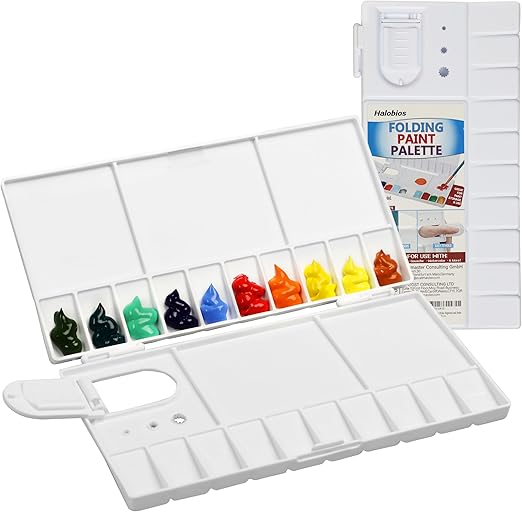 Halobios 25-Well Watercolor Palette with 5 Paint Mixing Areas, Folding ...