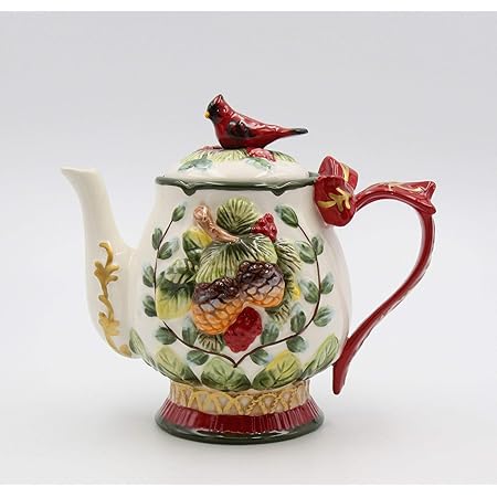 Amazon.com | Fine Ceramic Evergreen Holiday Red Cardinal with Pine ...