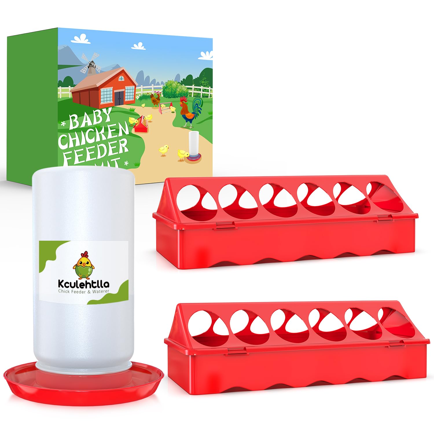 Kculehtlla Chick Feeder and Waterer Kit, Chick Feeder Trough and 0.3 ...