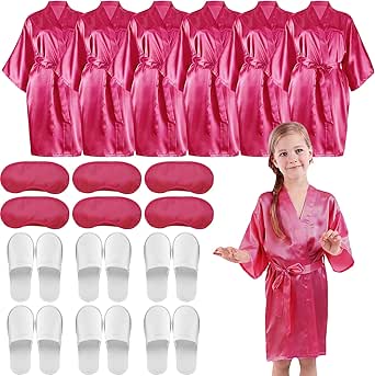 LYCN 6Pcs Girls Spa Robes, Girls Satin Silk Kimono Robe Spa Party Robe ...