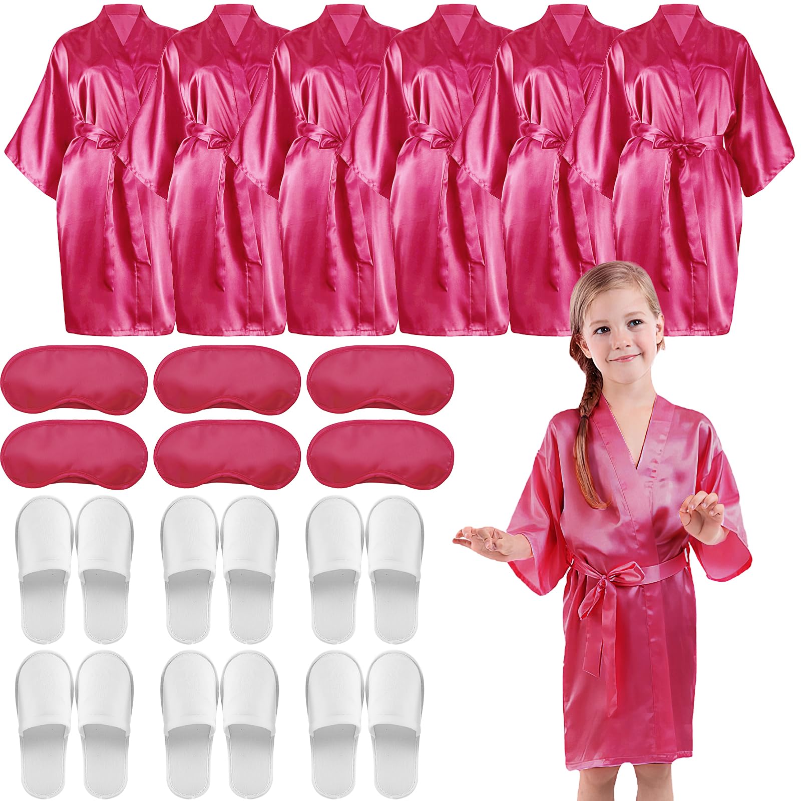 LYCN 6Pcs Girls Spa Robes, Girls Satin Silk Kimono Robe Spa Party Robe ...
