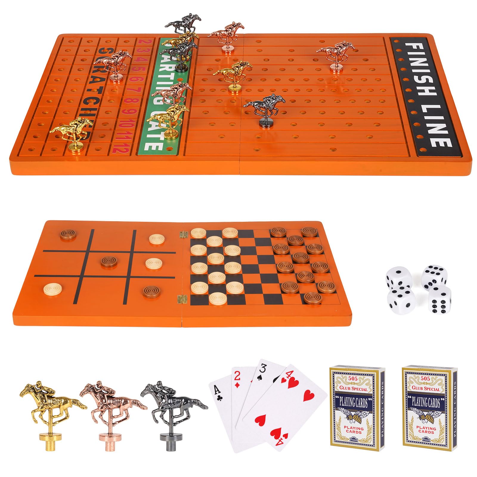 Amazon.com: 3-in-1 Horse Race Board Game &Checkers & Tic-Tac-Toe ，3 in1 ...
