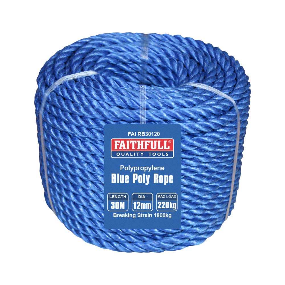 Faithfull FAIRB30120 Blue Poly Rope Coil 12mm Dia x 30M Max Load 220kg ...