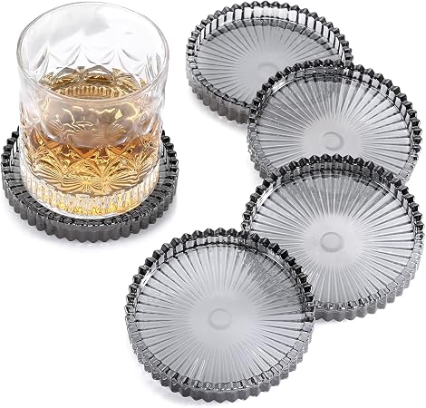 Amazon.com: OGANAZI Modern Clear Coaster Set of 5- Glass Coasters for ...