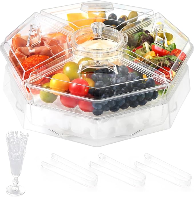 Amazon.com: Rotating Serving Tray with Lid with 5 Removable Compartment ...