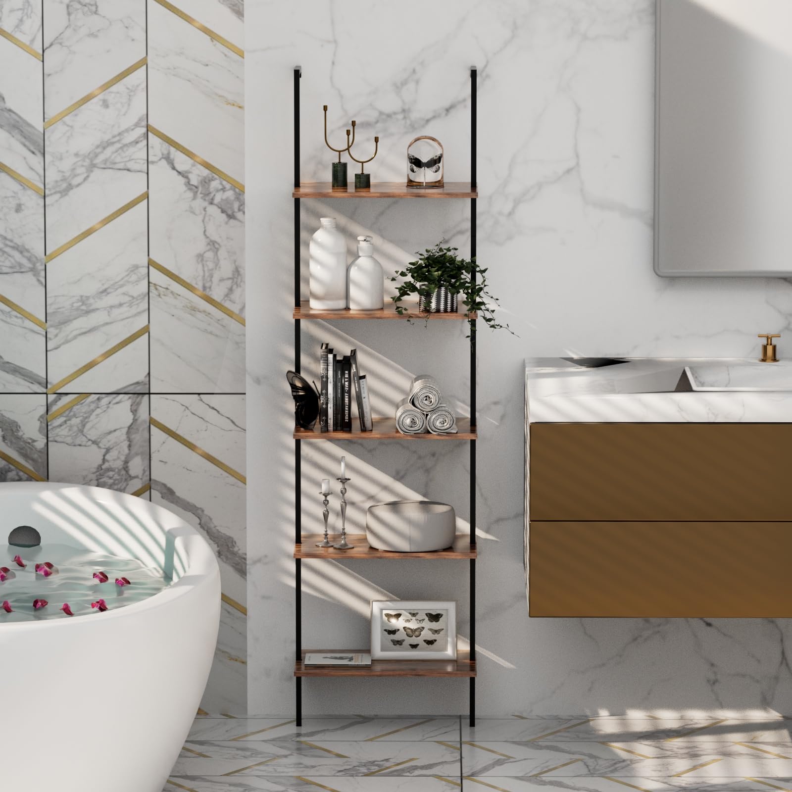 Snapklik.com : Aboxoo Ladder Shelf 5 Tiers Metal Industrial Bookshelf ...