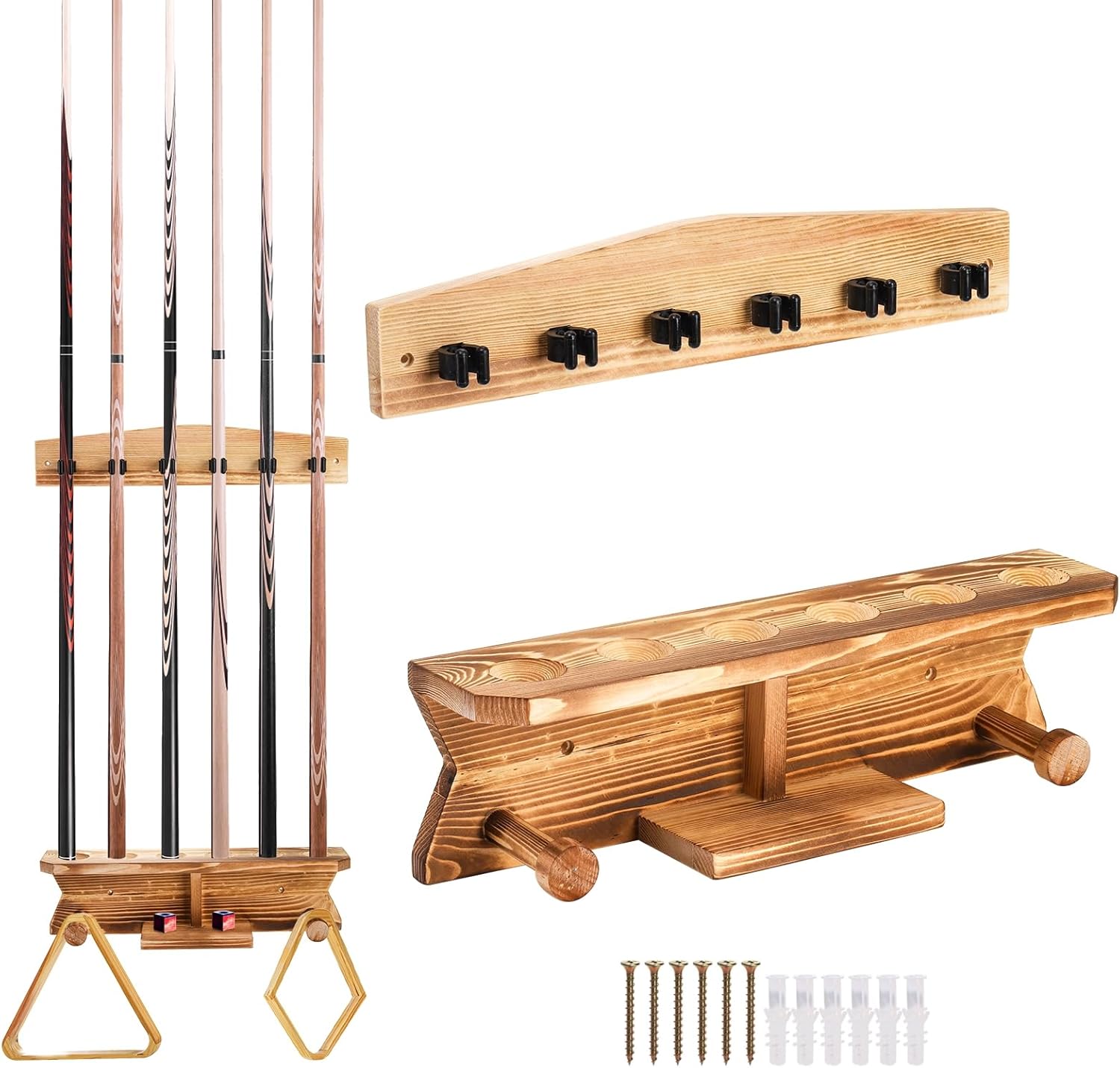 Amazon.com: Pumtus Wall Mount Pool Cue Stick Holder, Wood Billiard Cue ...