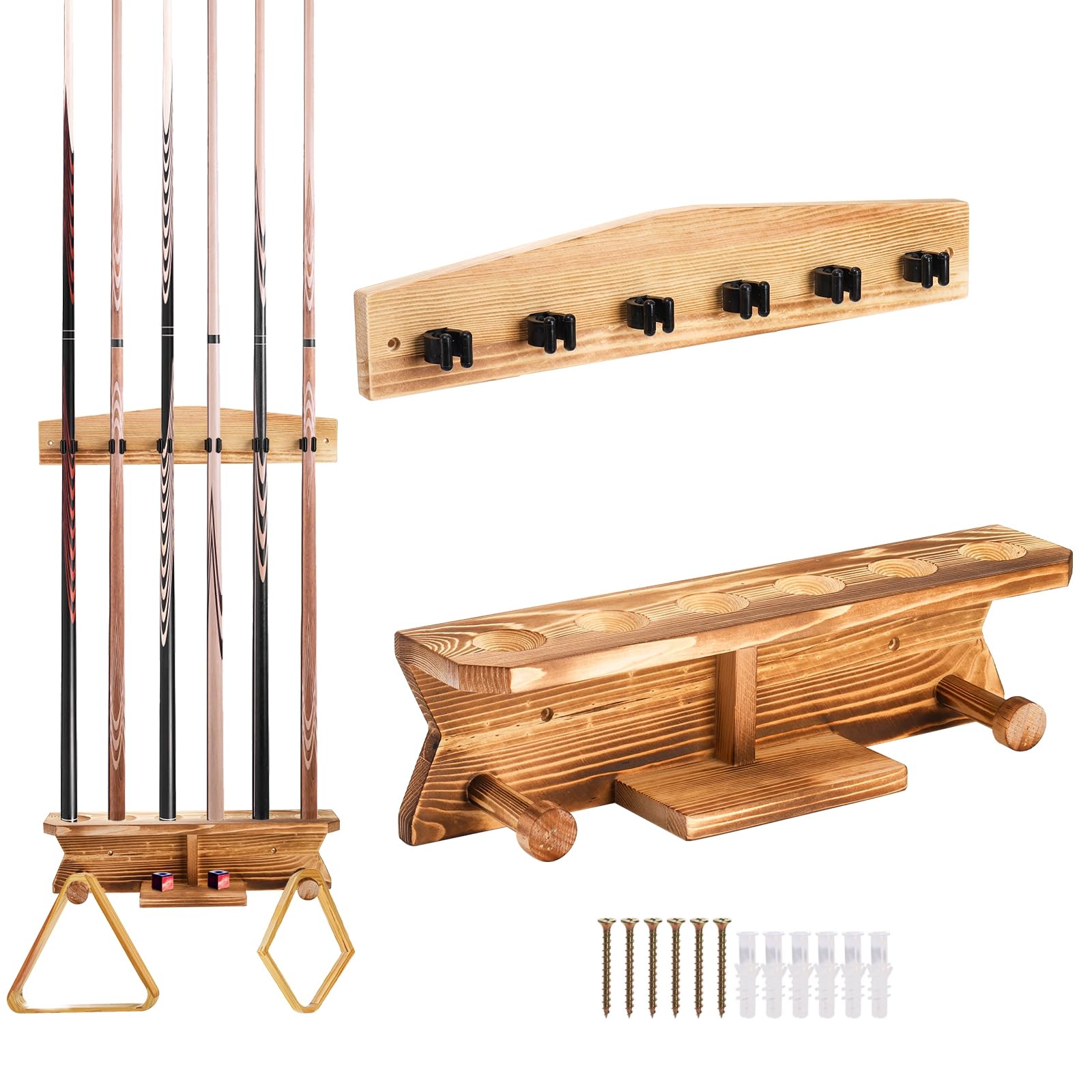 Amazon.com: Pumtus Wall Mount Pool Cue Stick Holder, Wood Billiard Cue ...