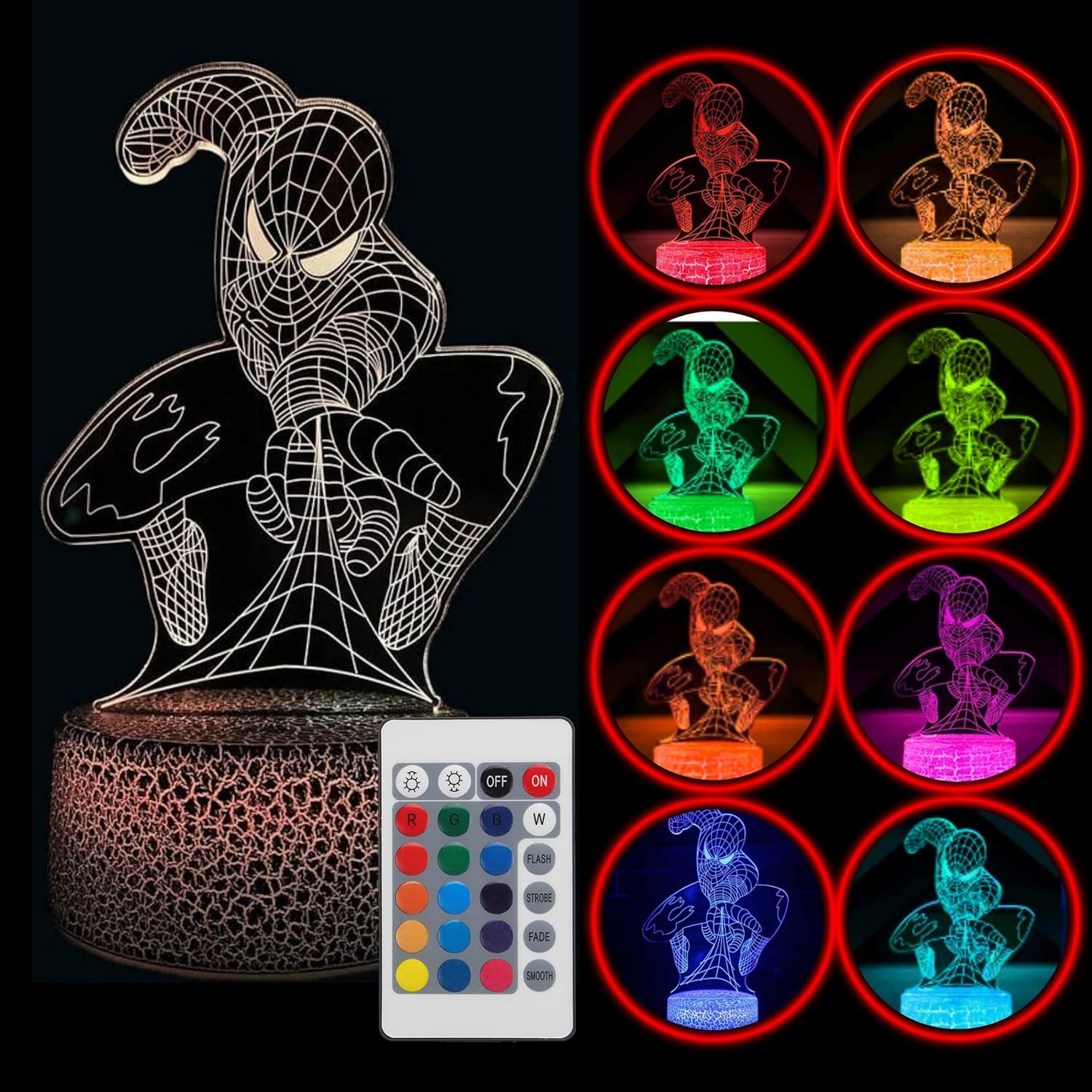 YARRD Spider Human Night Light 3D – 3D Illusion Optical Kids Night ...