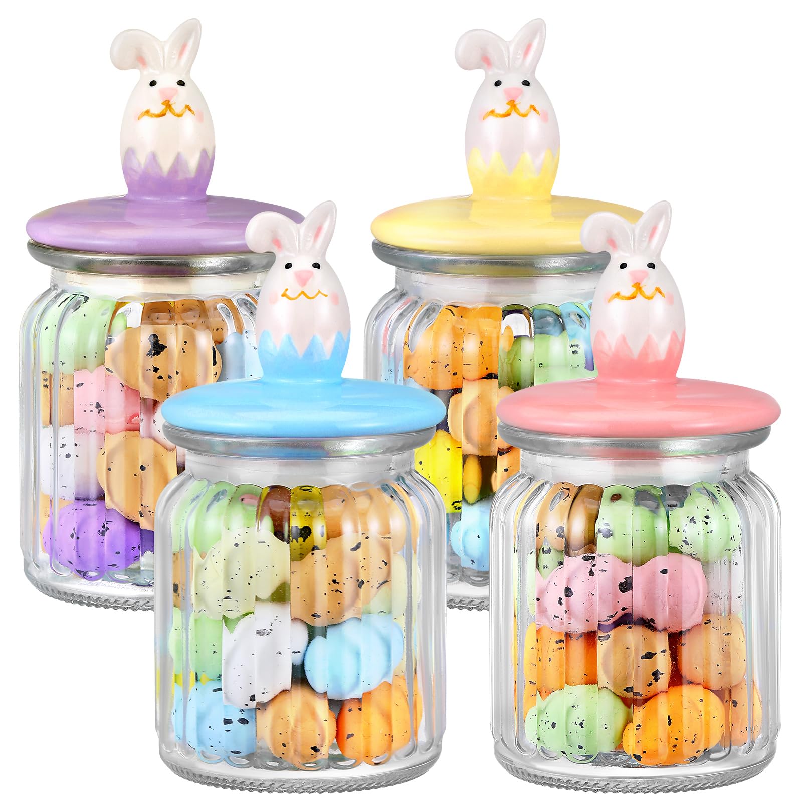 Amazon.com: Nitial 4 Pcs Easter Glass Jar with Cap Bunny Rabbit Egg ...