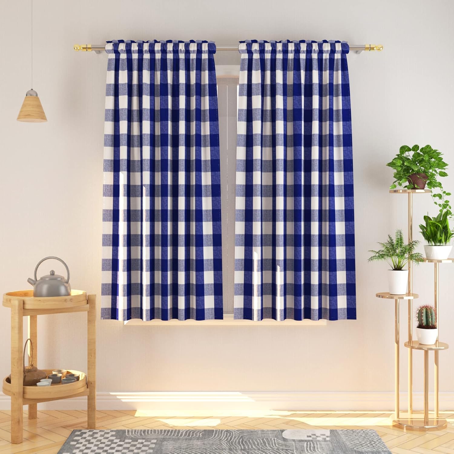 Amazon.com: Buffalo Check Curtains 45 inches Long Cotton Basement Navy ...