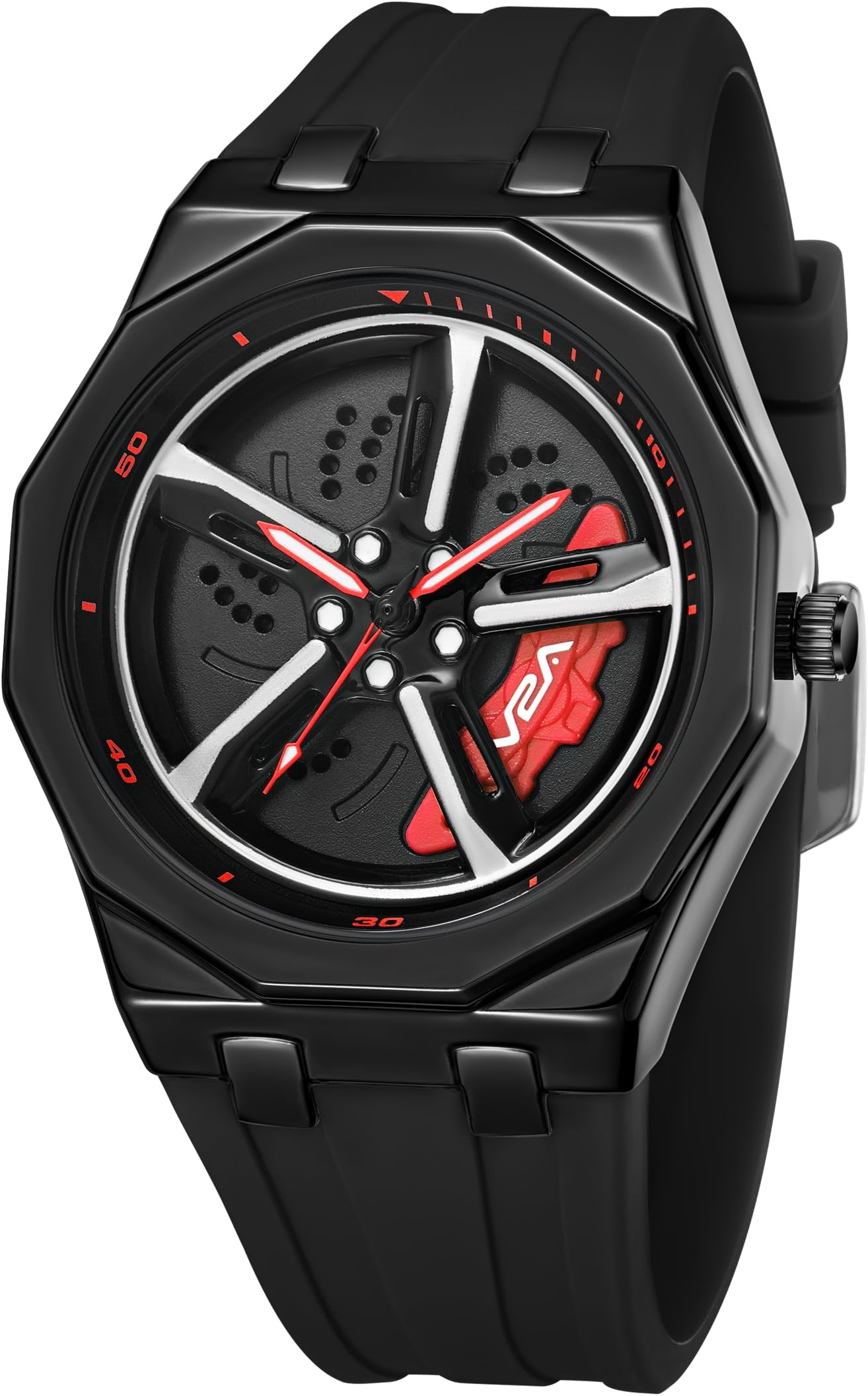 Buy V2A New Spinning Car Wheel Men’s Alloy Case Silicon Band Watch ...