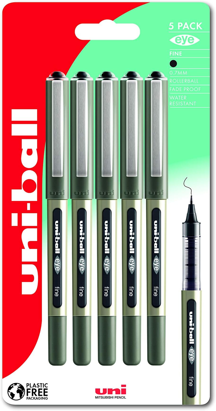 Uni-ball UB-157 Eye Black Rollerball Pens. Premium Fine 0.7mm Ballpoint ...