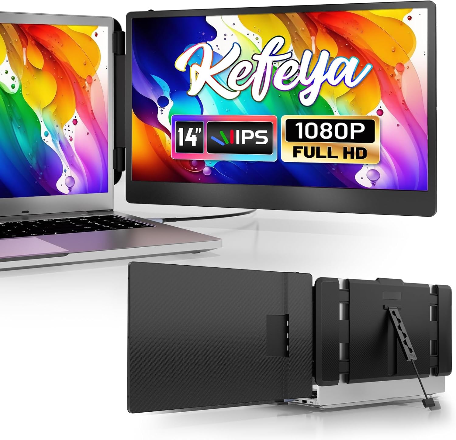 KEFEYA Portable Monitor for Laptop, 14” Laptop Screen Extender FHD ...