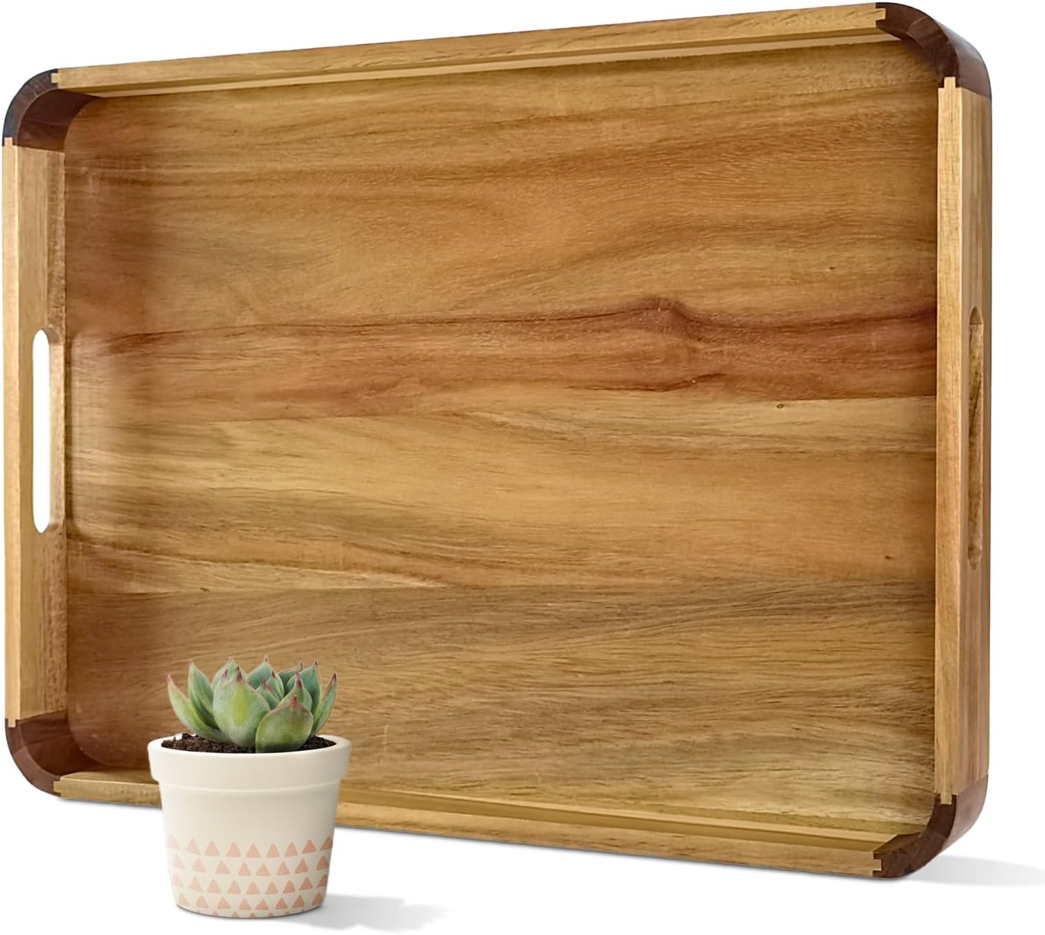 Amazon.com: OurMiao 22 Inches Acacia Wood Serving Tray with Handles ...