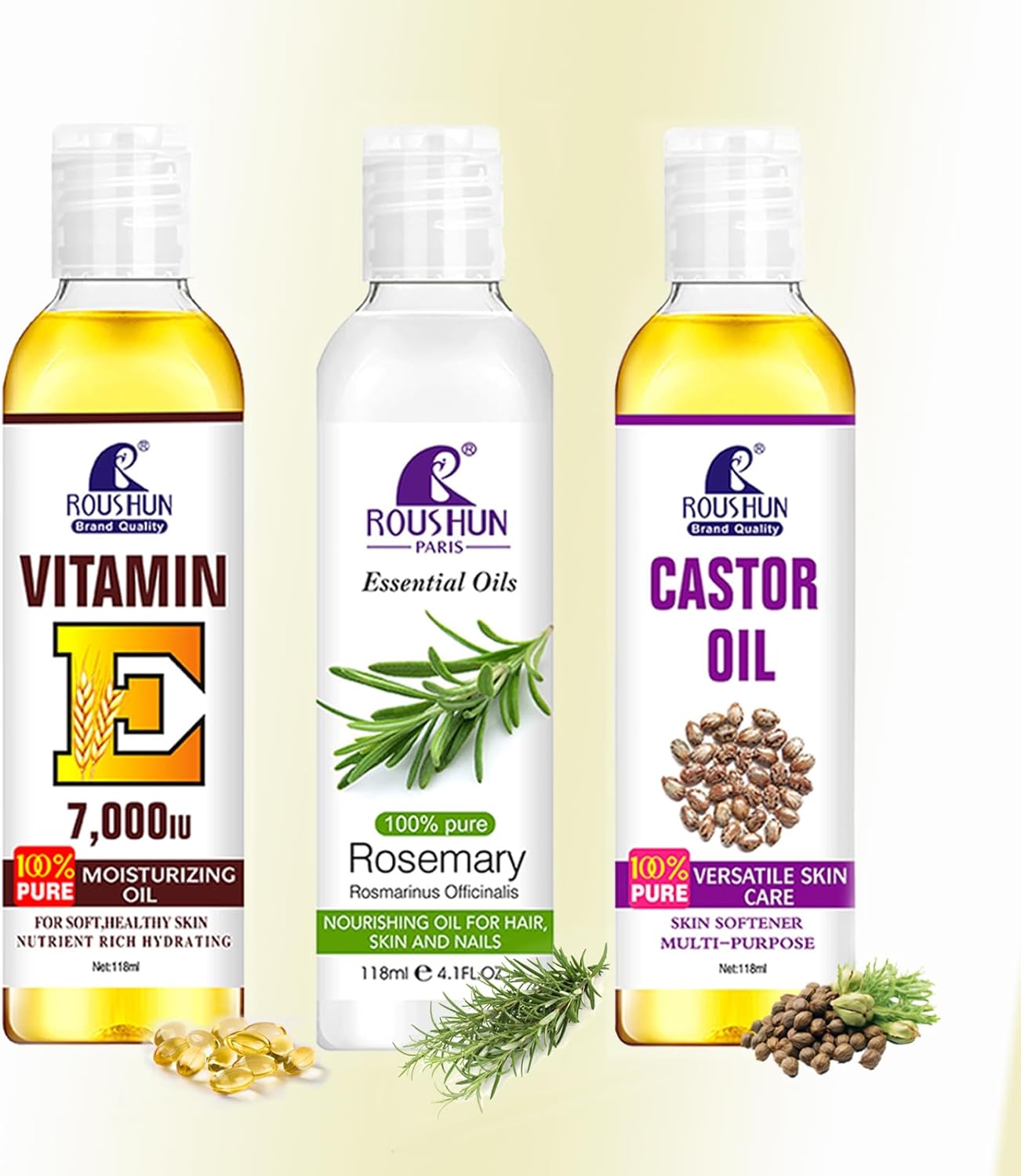 3Pcs Body Oil Set with 118 ML Rosemary oil,118 ML Vitamin E Essential Oil and 118 ML Castor Oil ...