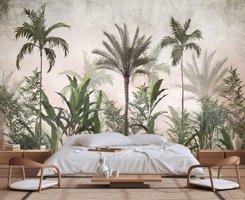 Tropical Greenery and Leaves Mural, Large Art Backdrop Wallpaper, Sofa ...