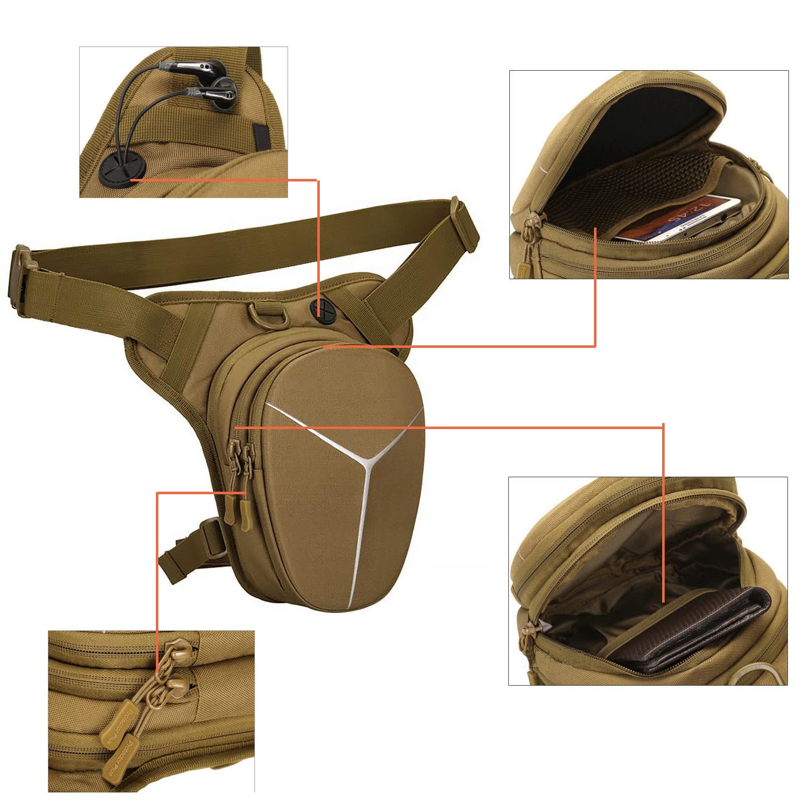 Snapklik.com : Hdlsina Drop Leg Bag Hard Shell Reflective Stripe Waist ...