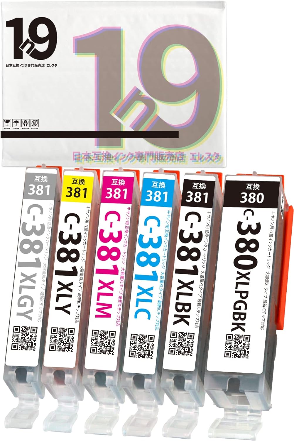 Amazon.co.jp: 【1n9製】 互換インク BCI-381XL (BK/C/M/Y/GY)+ BCI-380XL (顔料BK) 6色マルチパック 大容量 キヤノン用 互換インク ...
