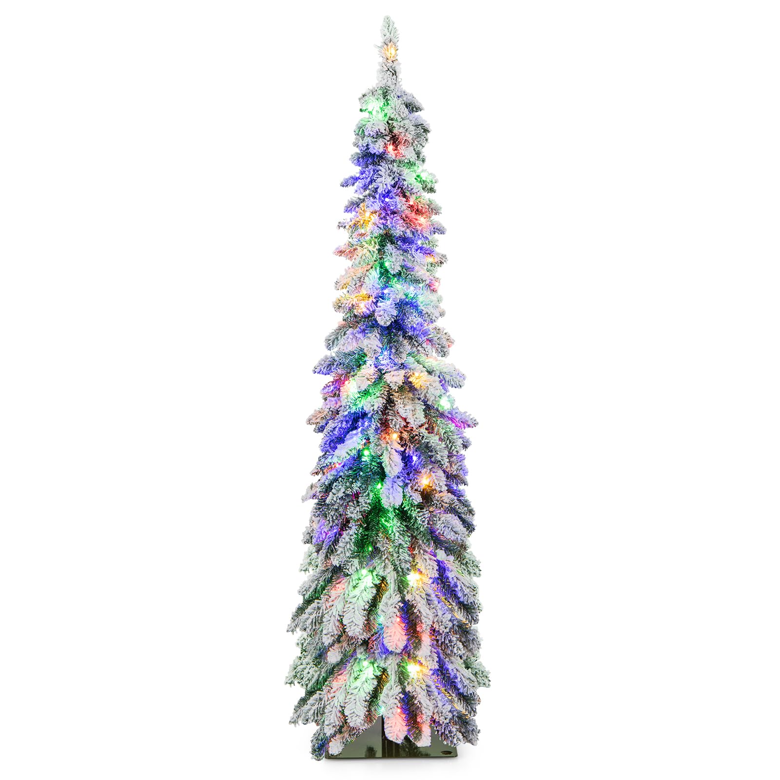 Amazon.com: Goplus 5ft Pre-Lit Flocked Pencil Christmas Tree ...