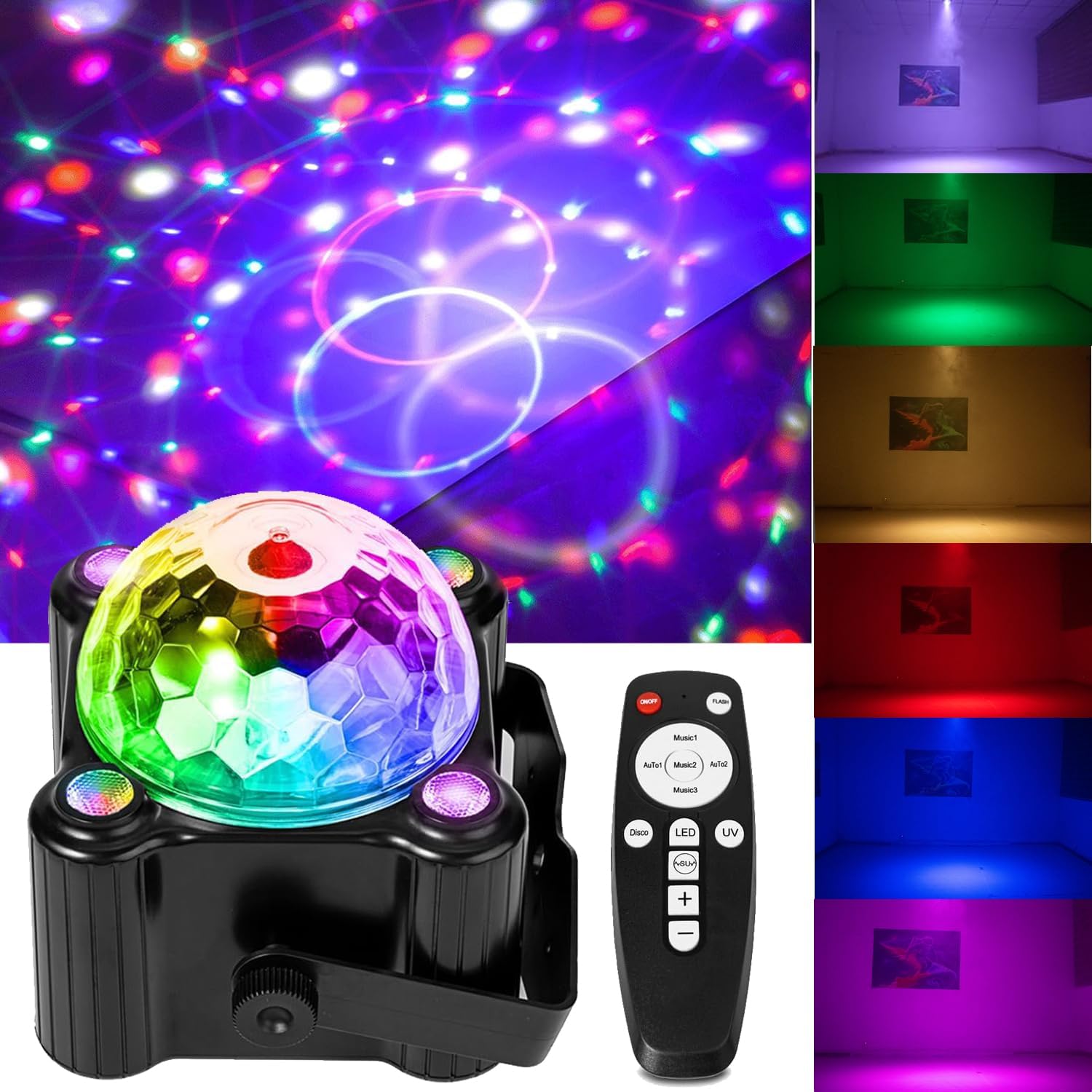 ABESTFISH Disco Ball Party Lights Sound Activated Strobe DJ Stage ...