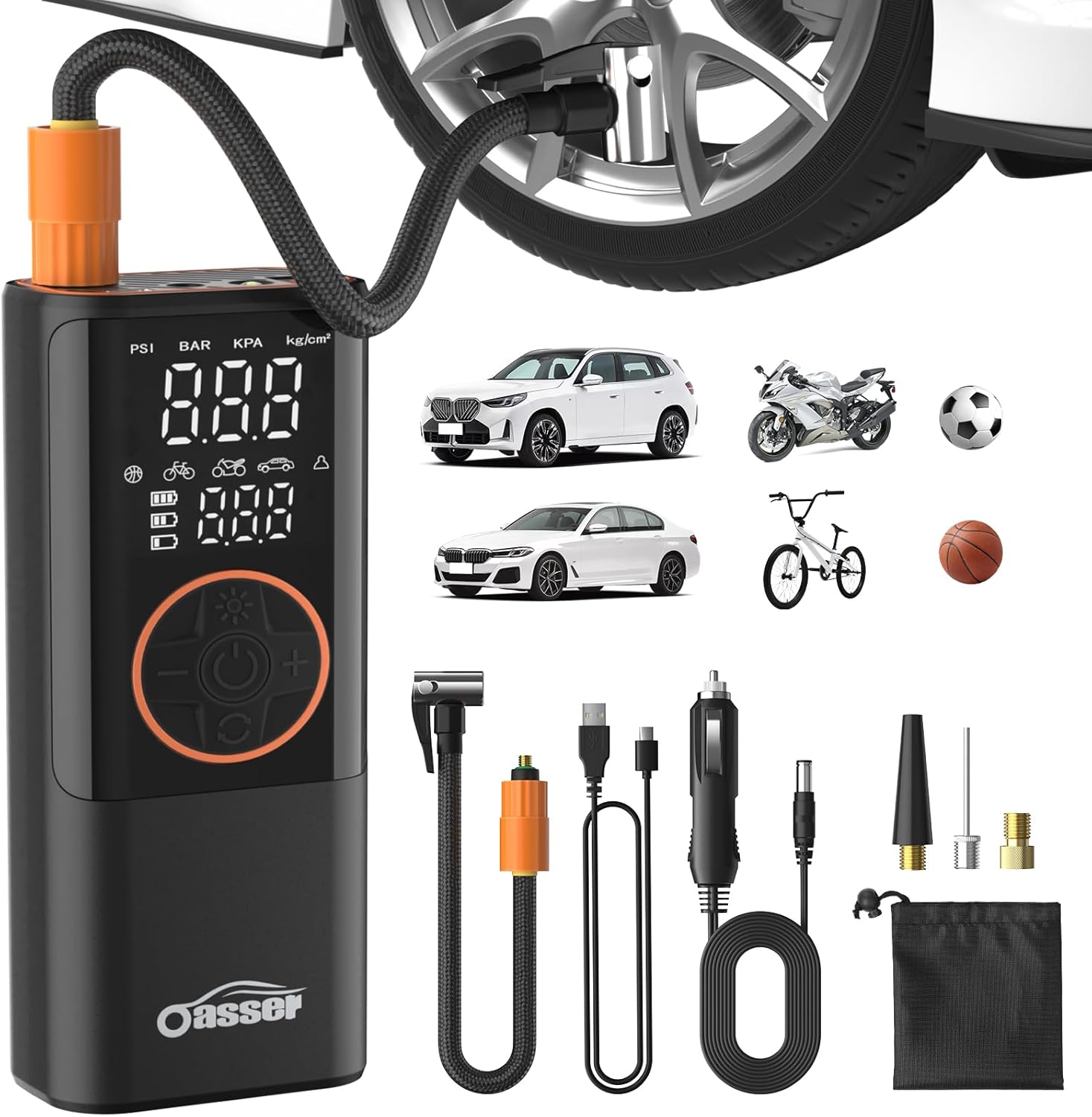 Oasser Electric Air Pump Dual Display 6000 mAh 150 PSI Rechargeable ...