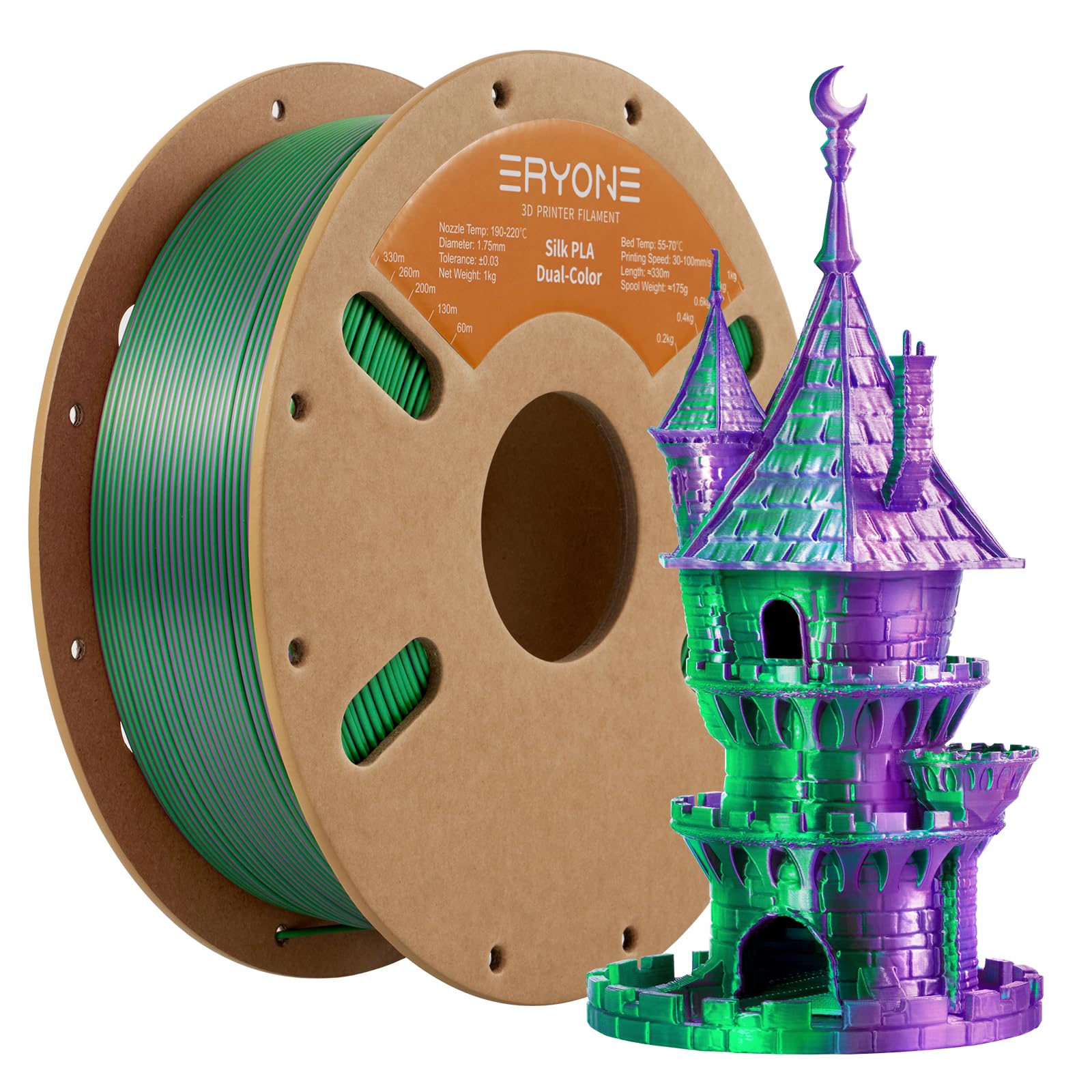 ERYONE Silk Dual Color PLA Filament 1.75mm, Co-Extrusion PLA Silk ...
