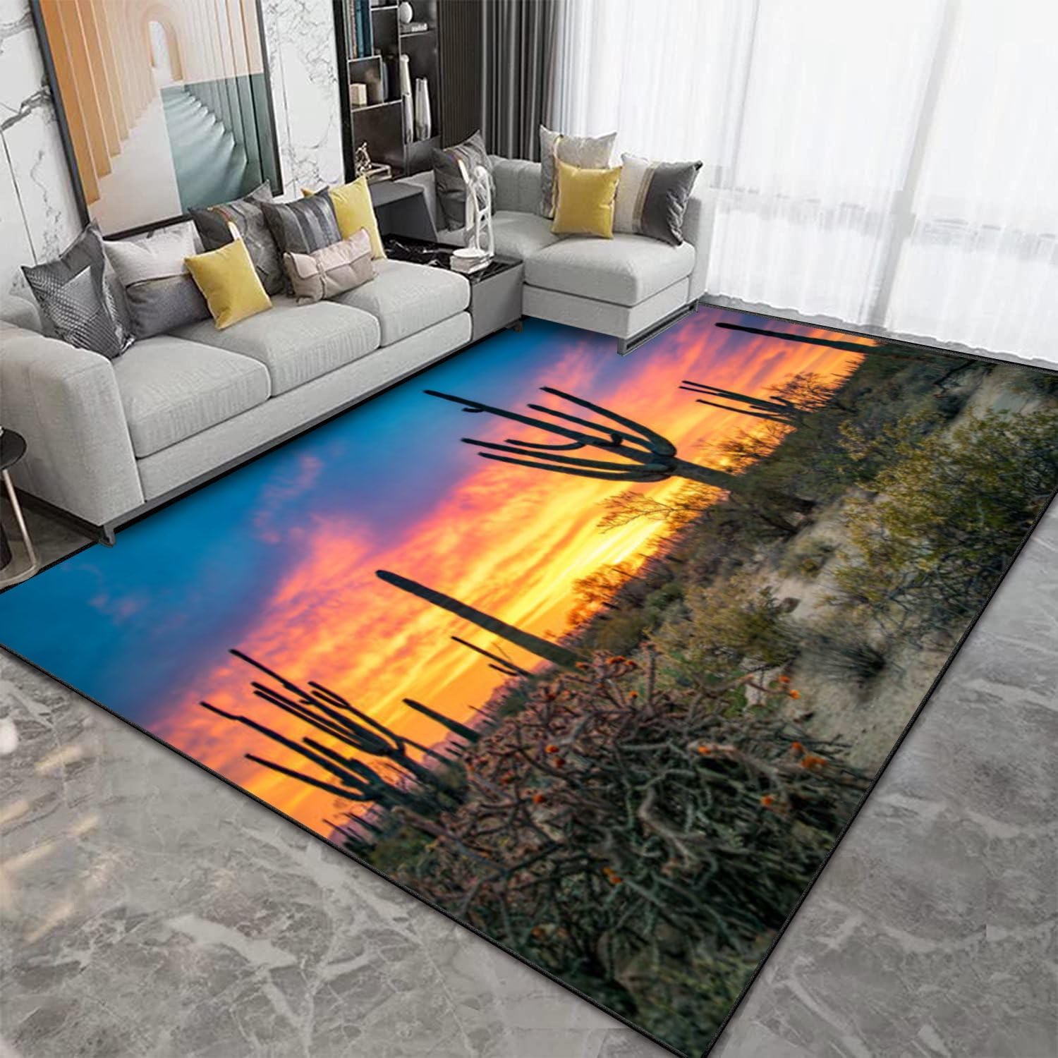 Amazon.com: Area Rug Massive Saguaros Sonoran Desert at Sunset 3D Rugs ...
