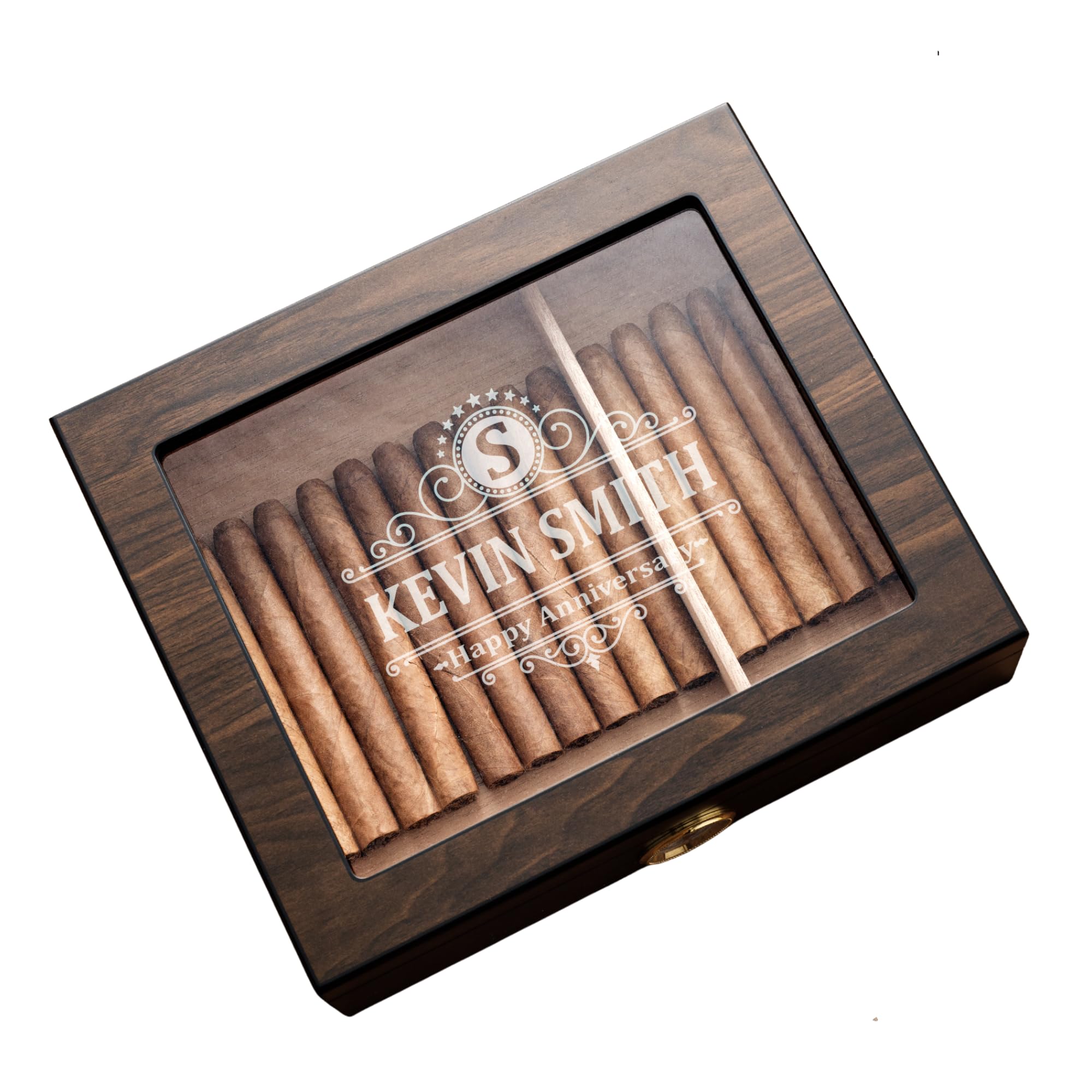 Amazon.com: Woodronic Monogrammed Cigar Humidor for 25 Cigars, Custom ...