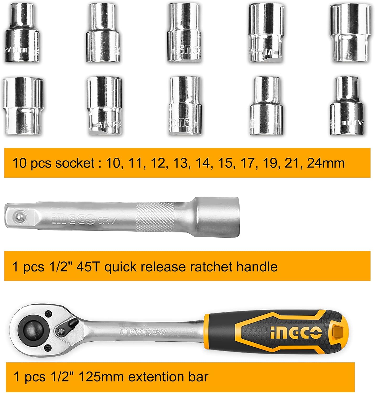 INGCO Socket Set Quick Release Ratchet Wrench Tool Set (1/2″) HKTS12122 ...