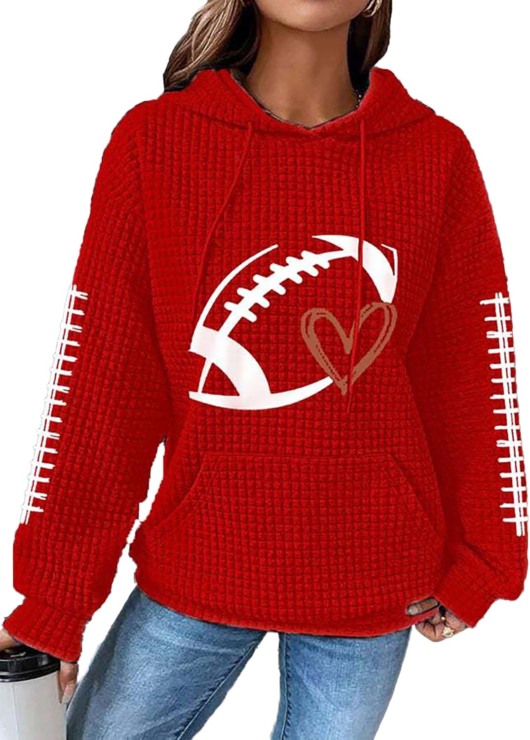 QJMWYBELBQ Waffle Knit Hoodie Women's Game Day Sweatshirt Football ...