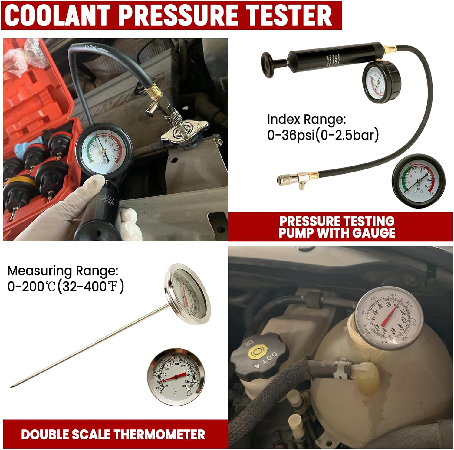 Radiator Pressure Tester Kit 18-Piece Coolant Pressure Tester for ...