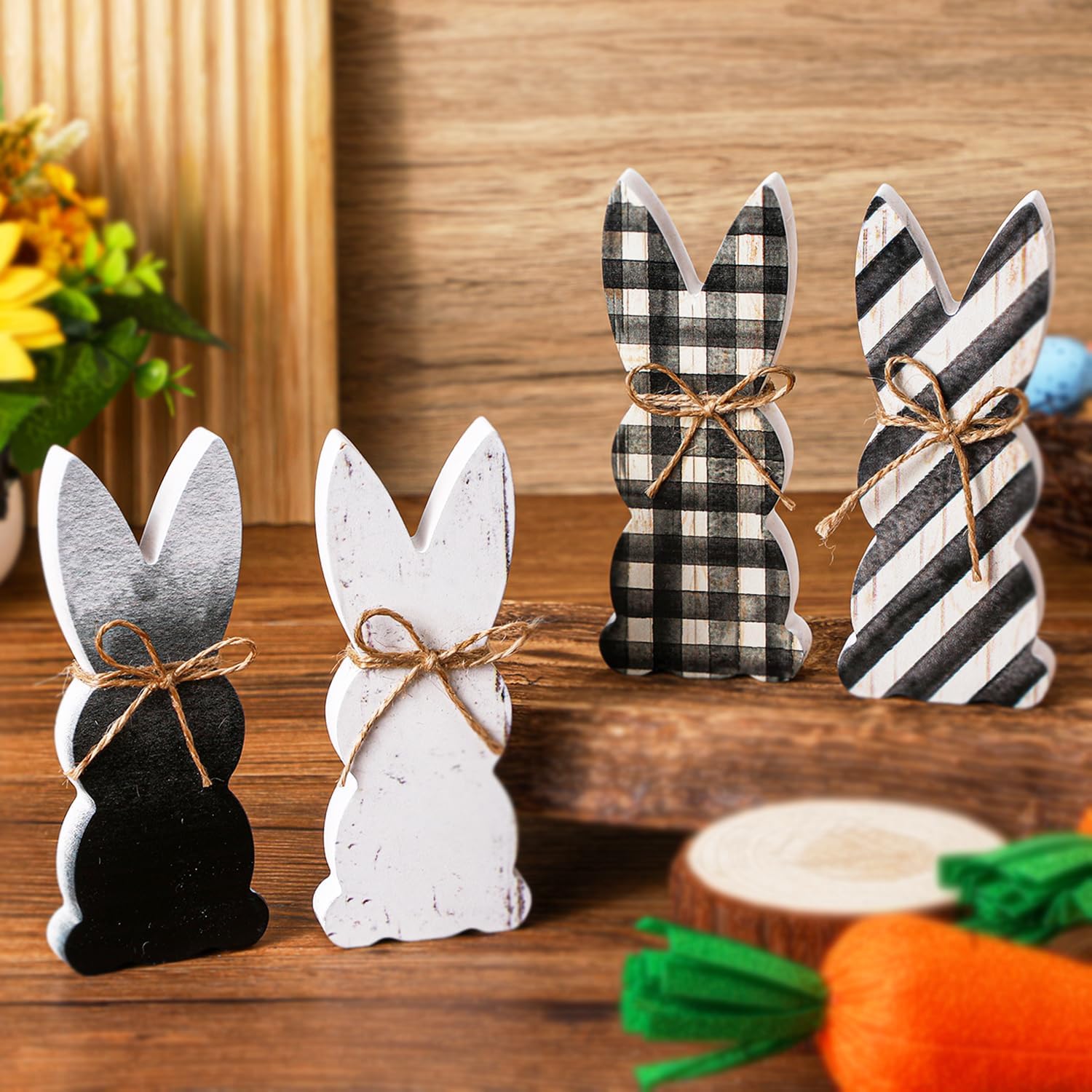 Amazon.com : Spiareal 4 Pcs Easter Bunny Wooden Signs Bunny Decor with ...