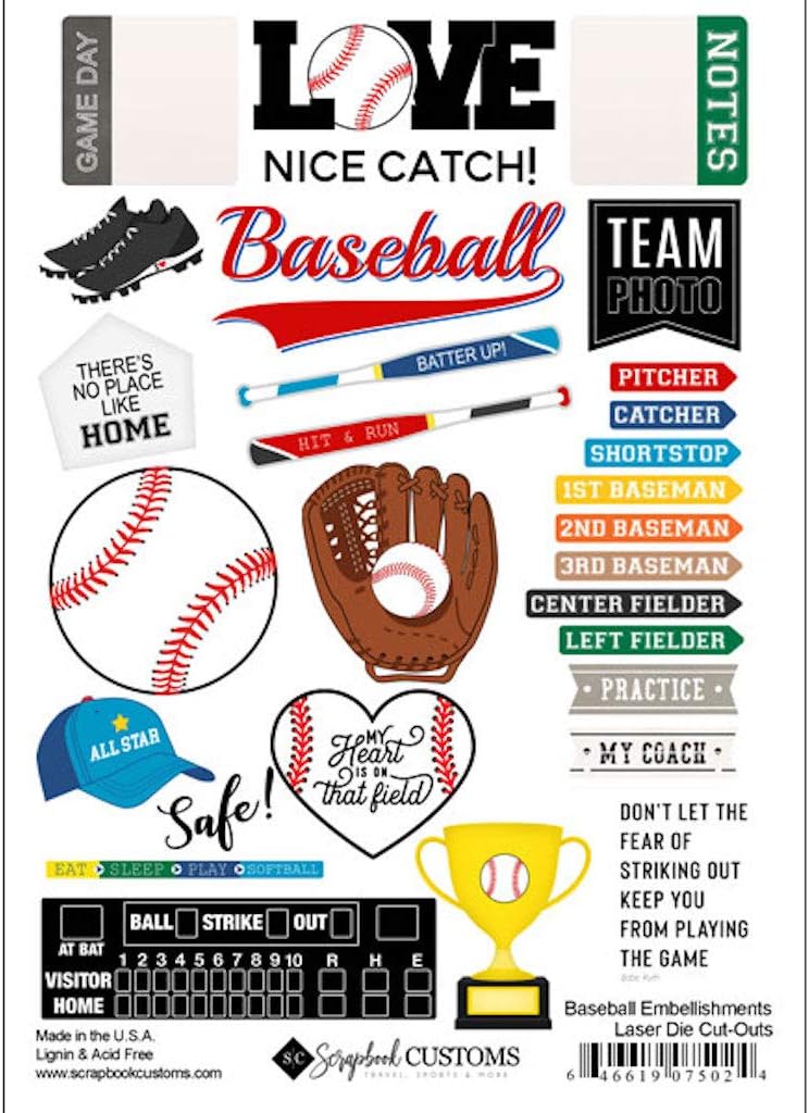 Amazon.com: Scrapbook Customs 07502 Baseball Embellishments Laser Cut ...