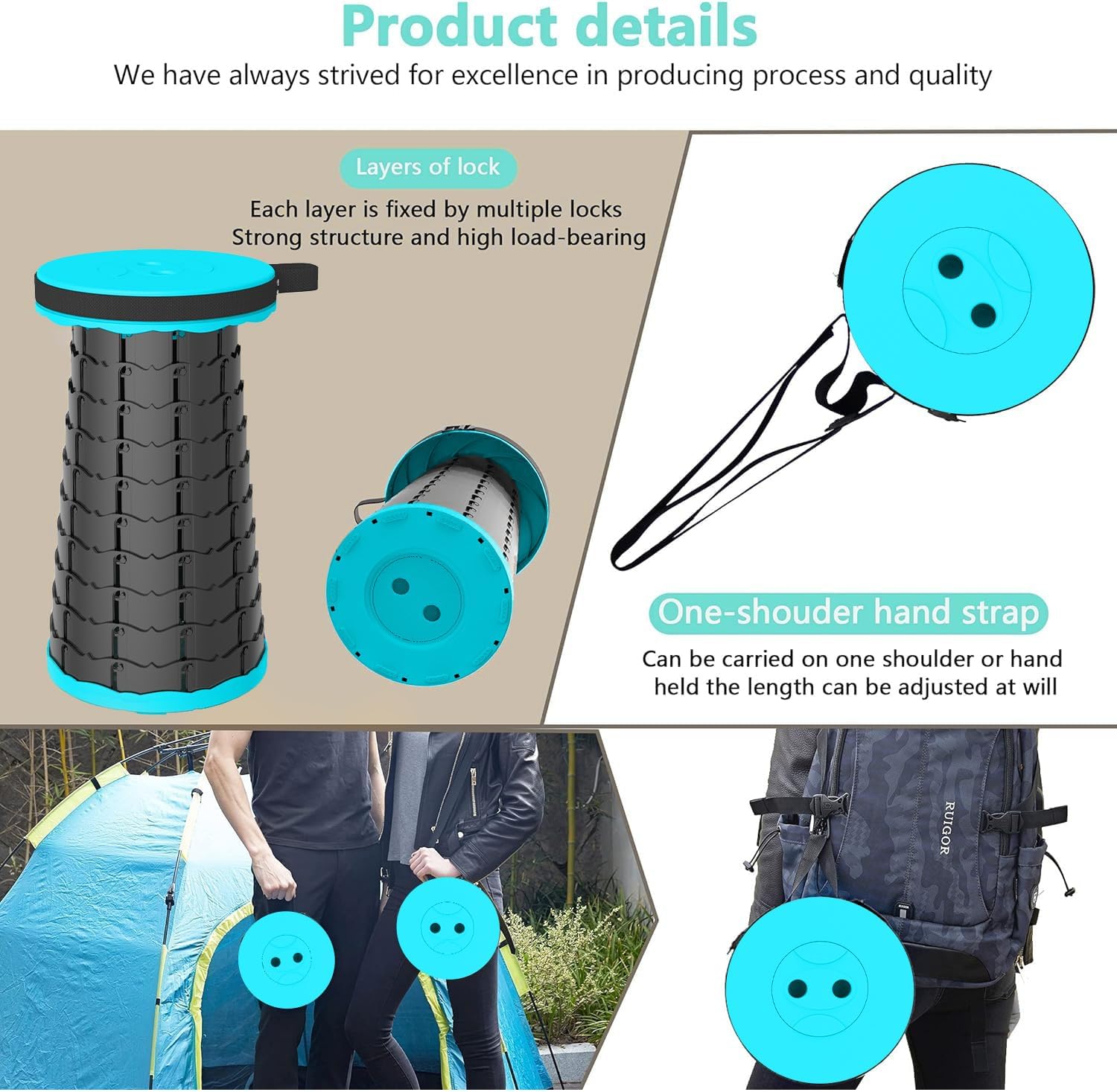 Taburete plegable telescópico mejorado con cojín de asiento y bolsa ...