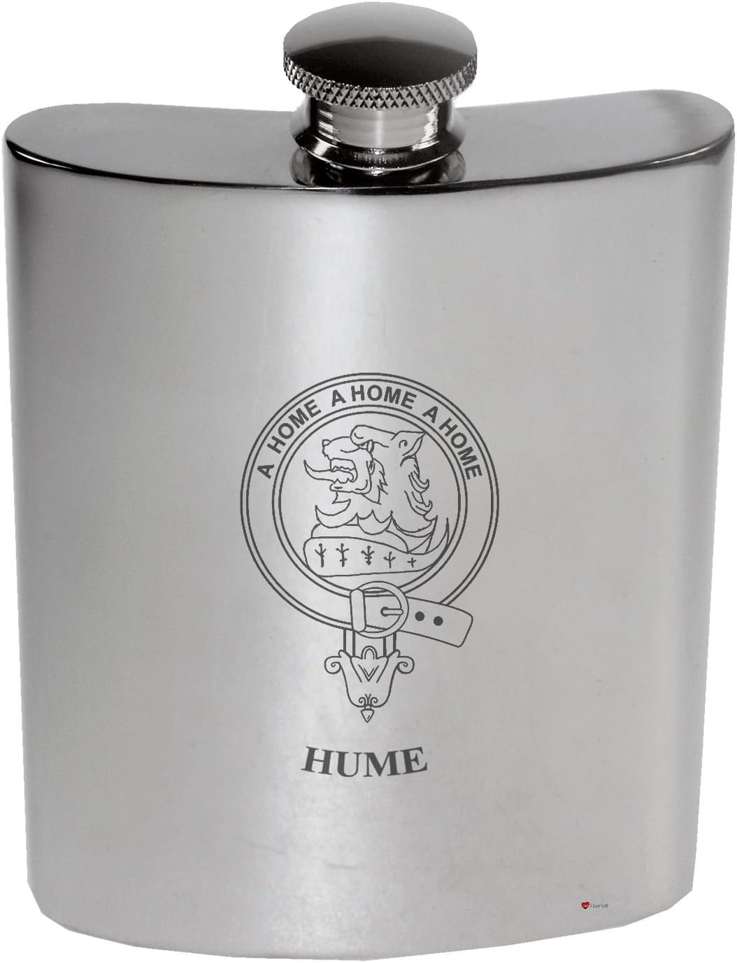 Amazon.com | Hume Family Crest 6oz Polished Pewter Kidney Flask: Flasks