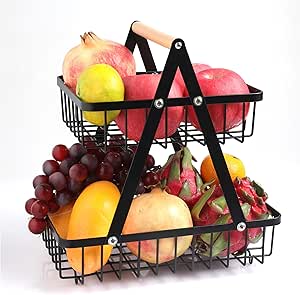 Amazon.com: Dinkich 2-Tier Kitchen Countertop Fruit Basket, Bread ...