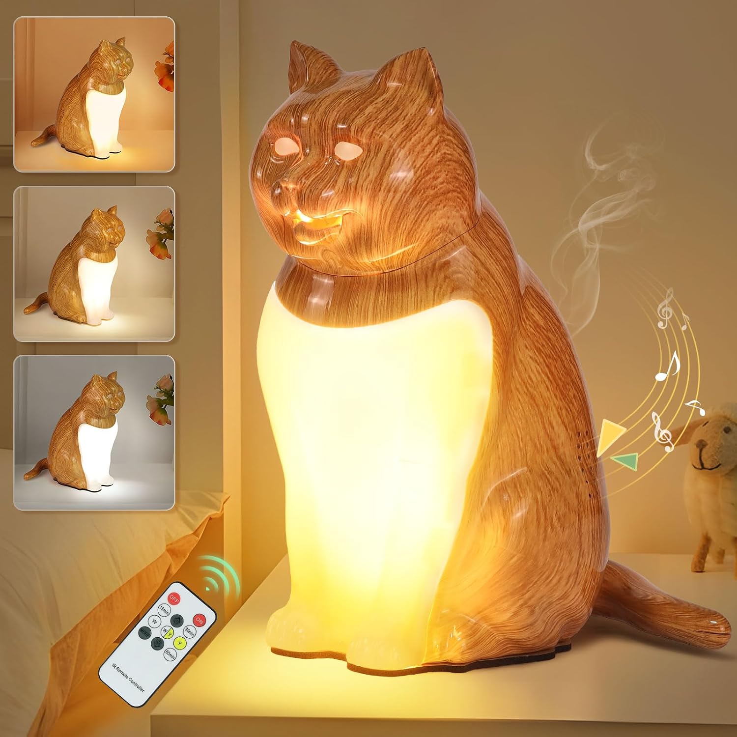 Small Cordless Lamp with Remote, Rechargeable Cat Table Lamp with Timer ...