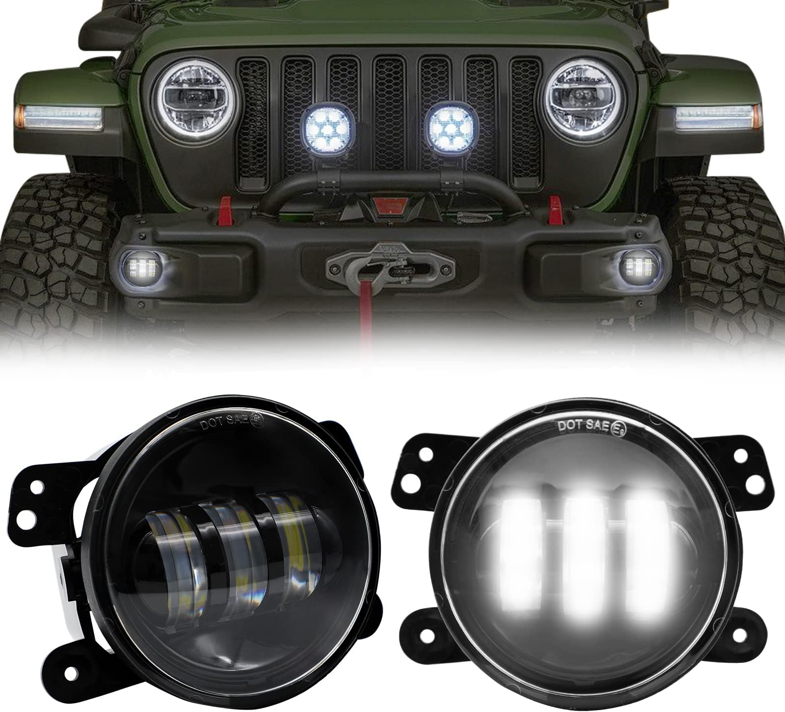 Amazon.com: KAKSEY 4 Inch LED Fog Lights Compatible with Jeep Wrangler ...