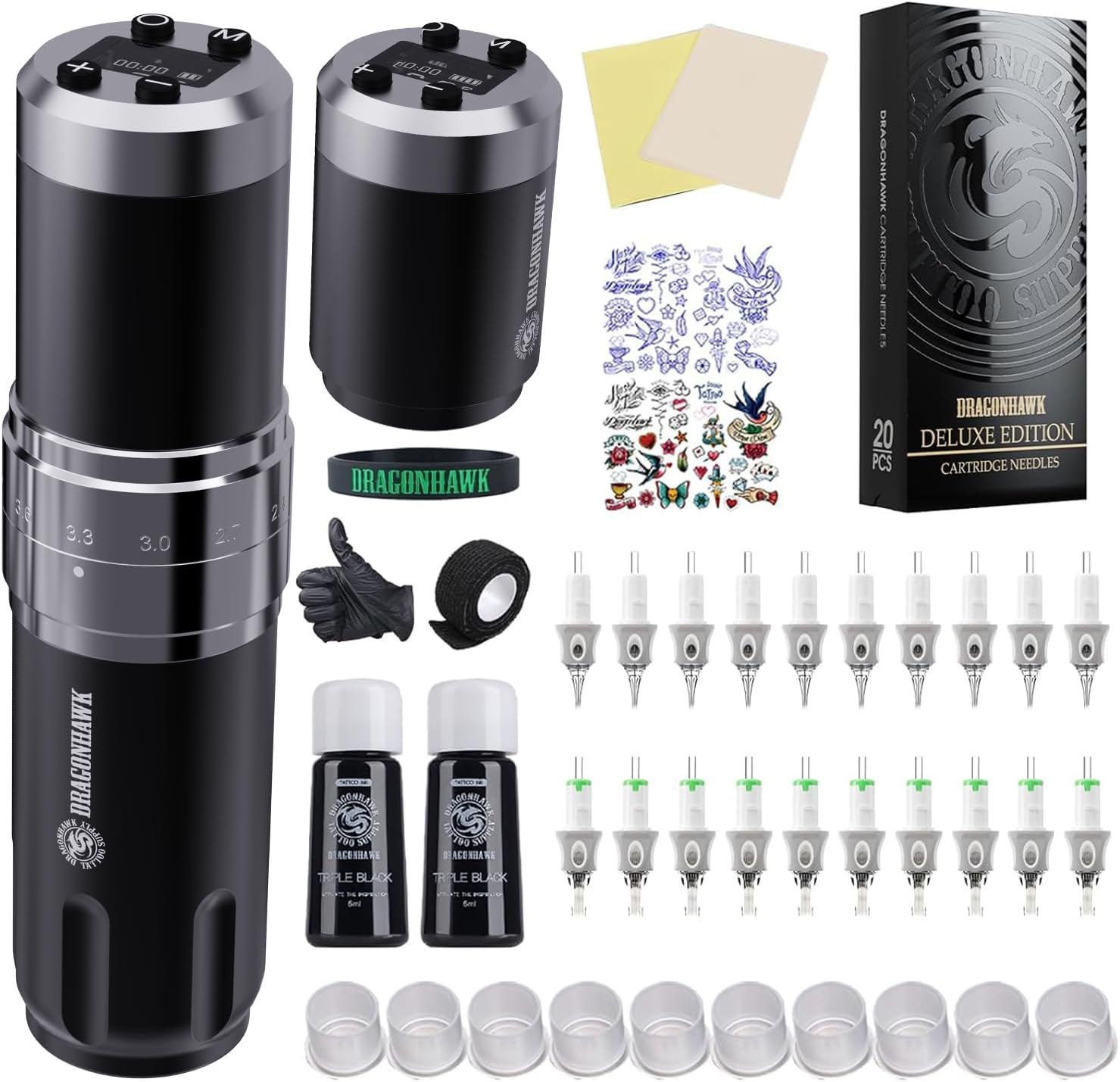 Amazon.com: Dragonhawk Wireless Tattoo Gun Kit, Fold3 Rotary Tattoo ...