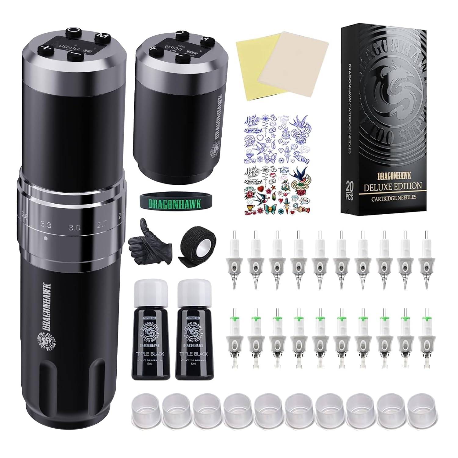 Amazon.com: Dragonhawk Wireless Tattoo Gun Kit 7 Adjustable Strokes 2.4 ...