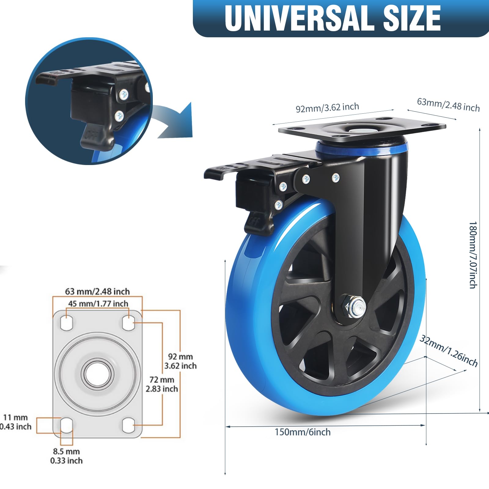 Snapklik.com : 6 Inch Swivel Caster Wheels 2800lbs, Heavy Duty Casters ...