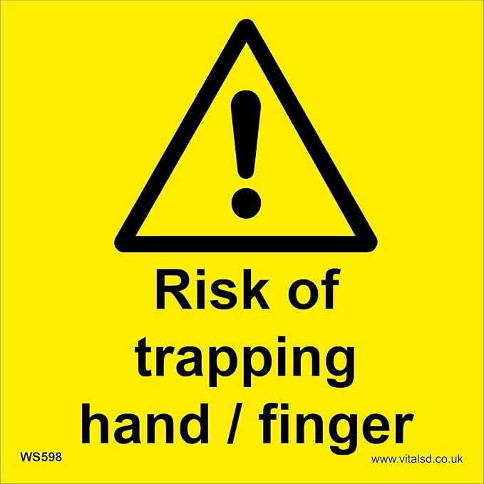 WS598 Warning Sign Risk of Trapping Hand Finger 250mm x 250mm 5MM Heavy ...