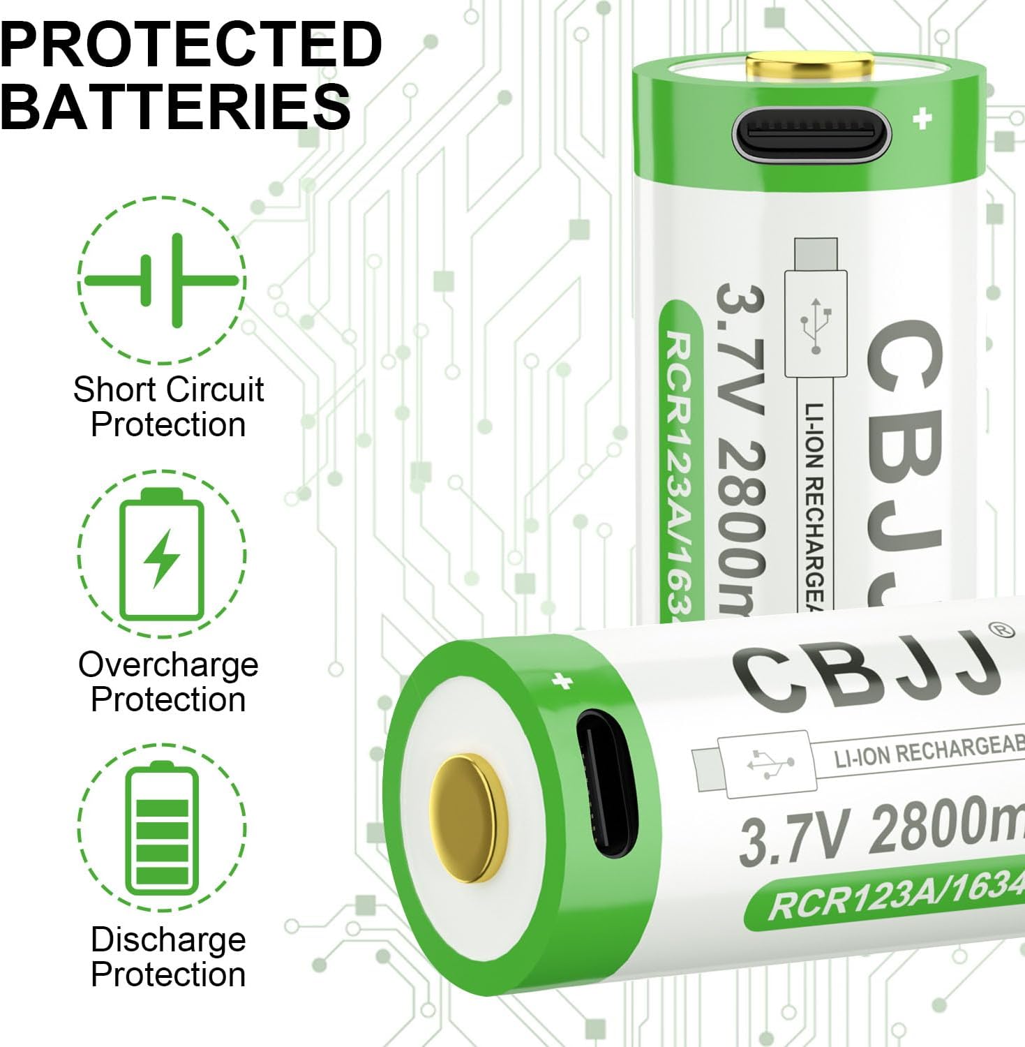16340 Batería recargable USB Batería de iones de litio 2800mah Baterías ...
